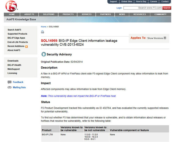 「BIG IP Edge Client」に情報漏えいの脆弱性 | RBB TODAY